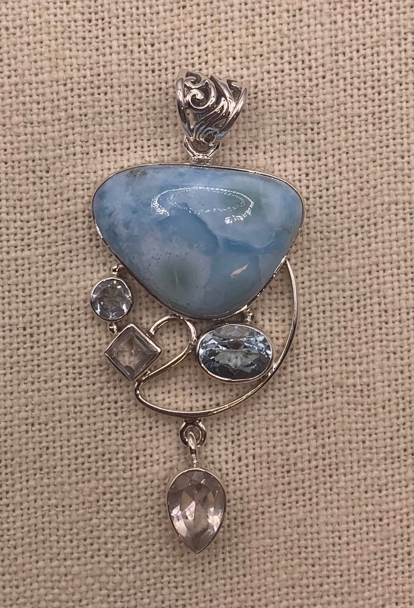 Indonesian Larimar, Blue & White Topaz Pendant – Bali Gems